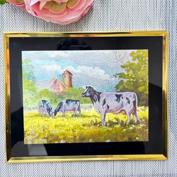 Art | Vintage Metallic Reflective Finish Cow Barn Farm Print | Poshmark